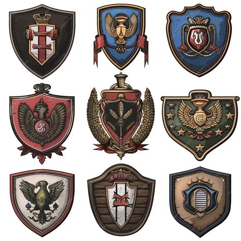 Generate A Series Of Distinct Crest Badge Shapes Suit Premium Ai
