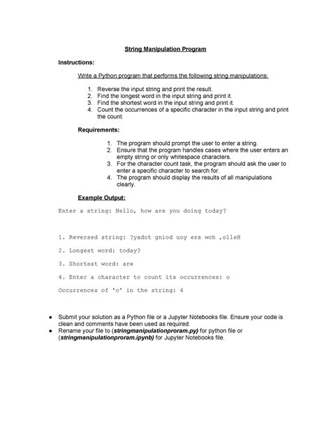 Week Two Python Assignment String Manipulation Program Instructions