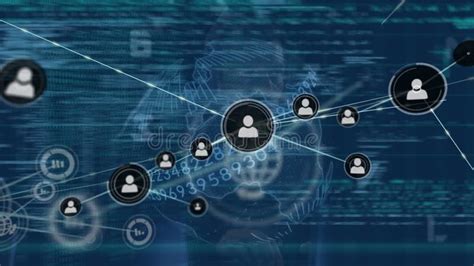 Animation Of Network Of Connections With Icons Over Data Processing
