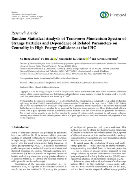 Pdf Random Statistical Analysis Of Transverse Momentum Spectra Of