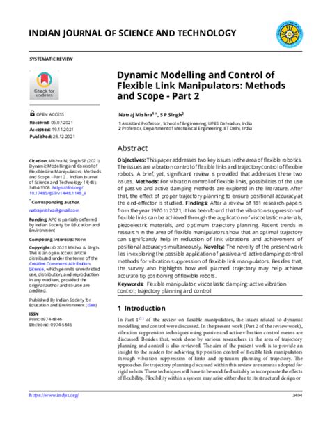 Pdf Dynamic Modelling And Control Of Flexible Link Manipulators