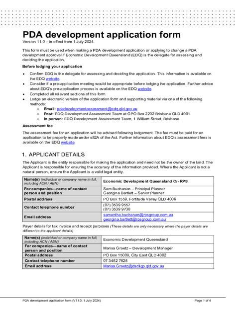 Fillable Online Pda Development Application Form Version 110 1 July 2024 Fax Email Print