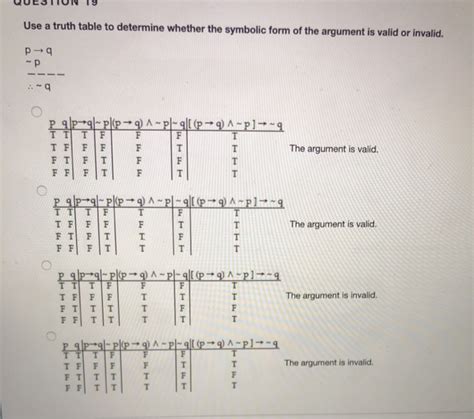 Solved Use A Truth Table To Determine Whether The Symbolic