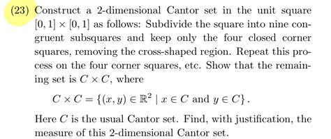 Solved Construct A Dimensional Cantor Set In The Unit Chegg