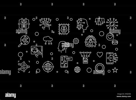 Innovation Concept Dark Outline Horizontal Banner Vector Neural