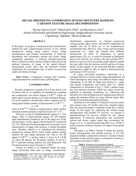 Pdf Detail Preserving Compressive Sensing Recovery Based On Cartoon Texture Image Decomposition