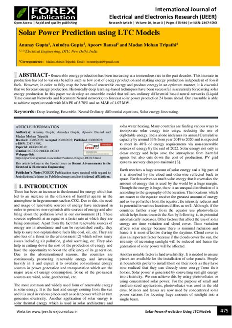 Pdf Solar Power Prediction Using Ltc Models