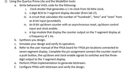 A Using The Quartus Prime Lite And The ModelSim Chegg
