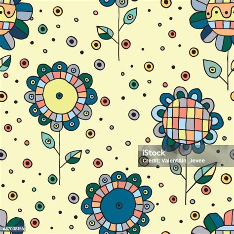 원활한 벡터 손으로 그린 낙서 아이가 꽃 패턴 유치 한 꽃 나뭇잎 배경입니다 장식 귀여운 그래픽 선 그리기 그림입니다 배치 배경 직물 장식 인쇄 귀여운에 대한 스톡 벡터