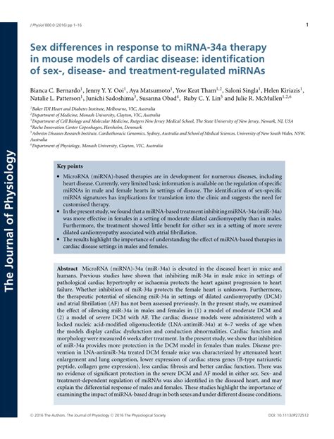 PDF Sex Differences In Response To MiRNA A Therapy In Mouse Models Of Cardiac Disease
