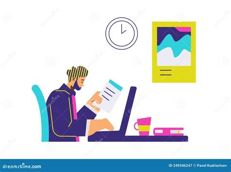 Man Typing On Laptop Document Flat Vector Illustration Isolated On White Stock Vector