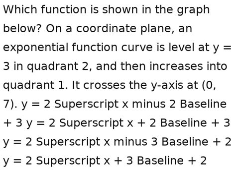Which Function Is Shown In The Graph Below On A Coordinate Plane An Exponential Function [algebra]