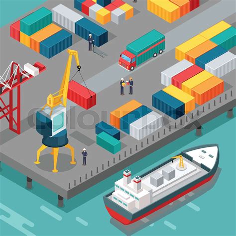 Container Terminal Platform Supply Vessel Vector Stock Vector