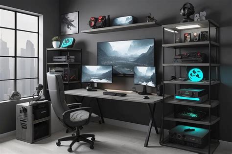 Premium Photo Monochromatic Gamer Setup With Grayscale Tones And Pops