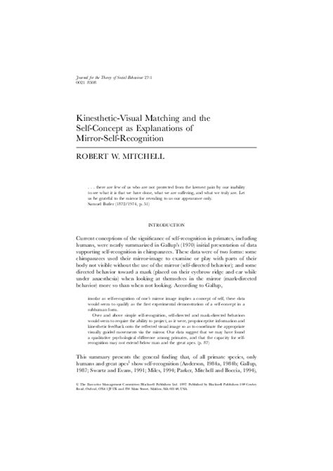 Pdf Kinesthetic Visual Matching And The Self Concept As Explanations Of Mirror Self Recognition