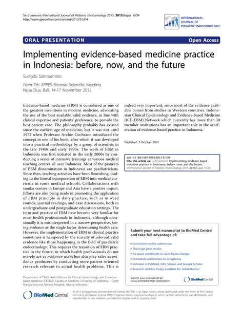 Pdf Implementing Evidence Based Medicine Practice In Indonesia Before Now And The Future