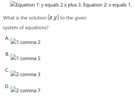 Solved Equation 1 Y Equals 2 X Plus 3 Equation 2 X Equals 1 What