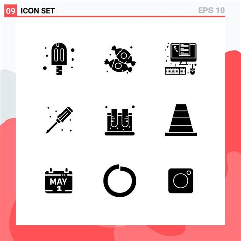 Set Of 9 Vector Solid Glyphs On Grid For Chemistry Plumbing Devices