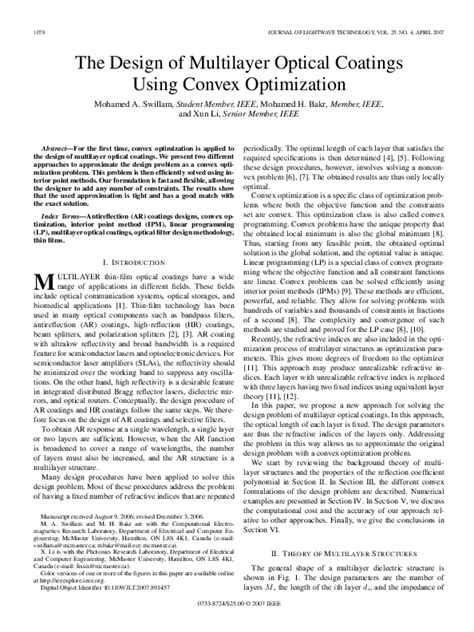 Pdf The Design Of Multilayer Optical Coatings Using Convex Optimization