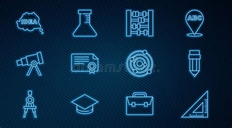 Set Line Triangular Ruler Pencil With Eraser Abacus Certificate Template Telescope Idea