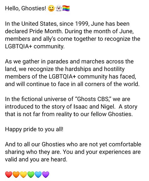 Ghosts CBS Fans On Twitter HappyPrideMonth I Wanted To Share These Few Words From One Of Our