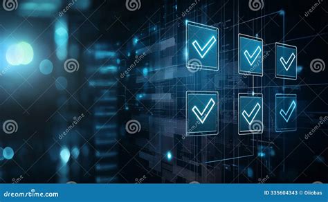 Cybersecurity Checkmarks A Digital Abstract Of Blue Checkmarks On A Grid Background With Blurred