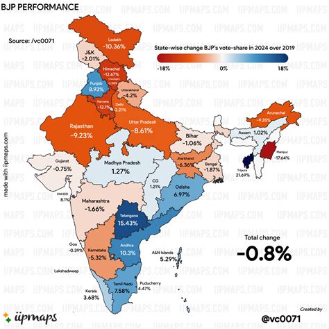Bjp Performance State Wise Vote Share 2024 Vs 2019 Maps On The Web