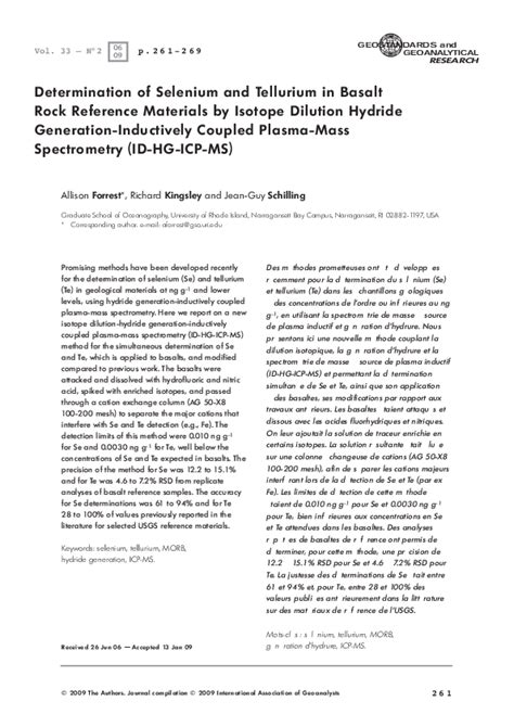 Pdf Determination Of Selenium And Tellurium In Basalt Rock Reference Materials By Isotope