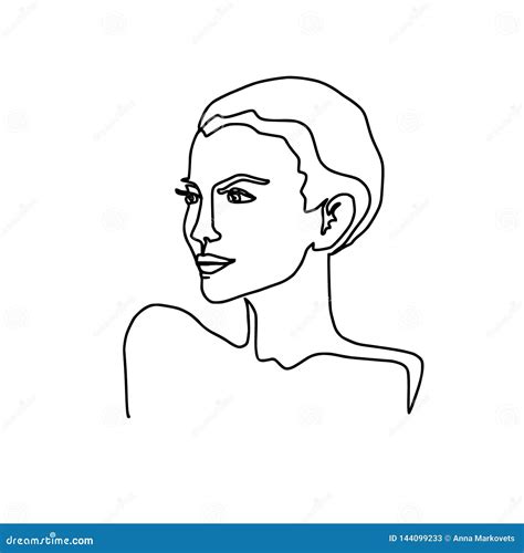 Abstract Face One Line Drawing Beauty Woman Portrait Isolated On White Minimalistic Style