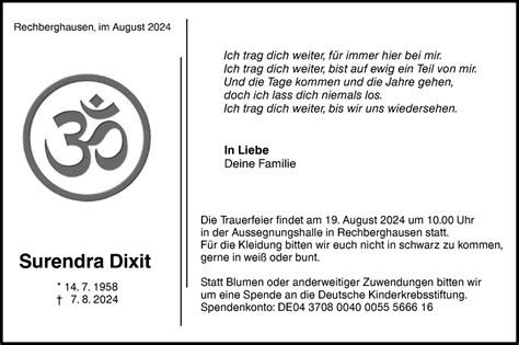 Traueranzeigen Von Surendra Dixit Südwest Presse Trauer