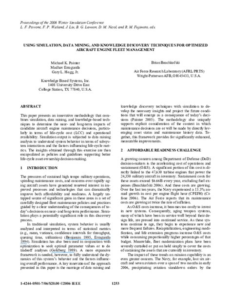 Pdf Using Simulation Data Mining And Knowledge Discovery Techniques For Optimized Aircraft