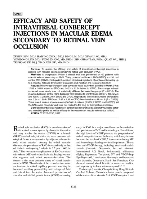 Pdf Efficacy And Safety Of Intravitreal Conbercept Injections In Macular Edema Secondary To