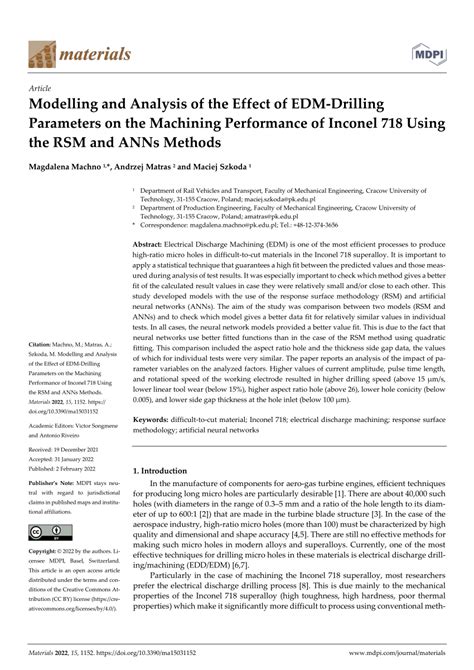 Pdf Modelling And Analysis Of The Effect Of Edm Drilling Parameters On The Machining