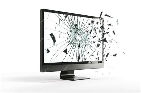 Computer Monitor With A Broken Screen Isolated On A White Background Premium Ai Generated Image