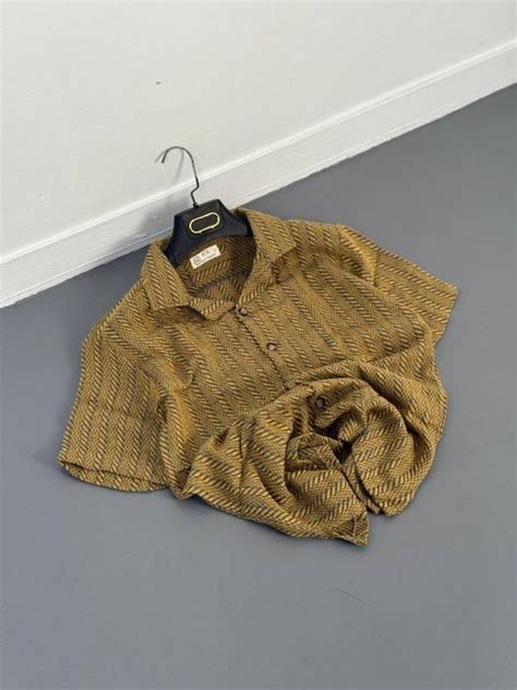 پیراهن مردانه راه راه خردلی کد 218101