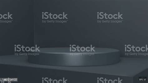 스튜디오 배경에 반짝이는 진한 파란색 둥근 받침대 제품을 보여주기위한 빈 디스플레이 또는 클린 룸 연단 전시 또는 쇼케이스를 위한 미니멀리스트 모형 3d 벡터 그림입니다 0