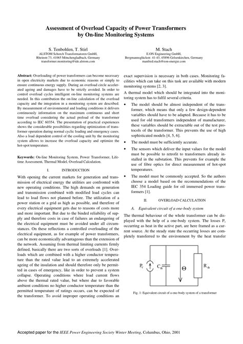Pdf Assessment Of Overload Capacity Of Power Transformers By On Line Monitoring Systems