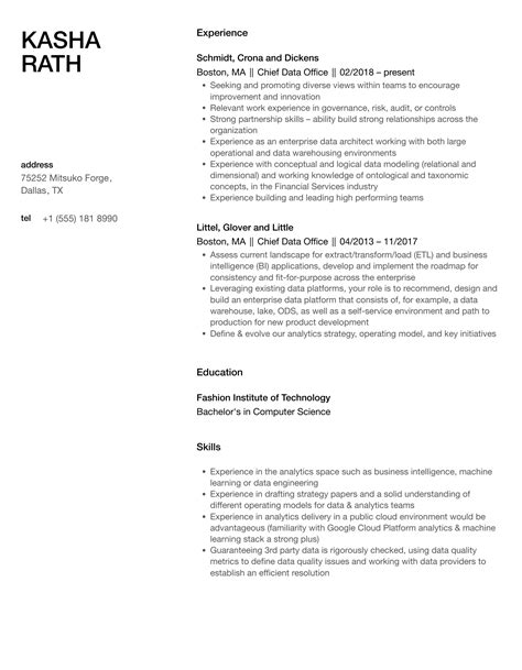 Chief Data Office Resume Samples Velvet Jobs