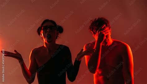 Sexy Couple Neon Light Background Couple In Love Sensual Shadow Stock Photo Adobe Stock