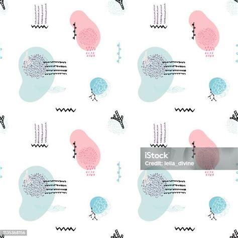 손으로 그린 추상적인 모양 벡터 원활한 패턴입니다 발견 및 질감 그림 독특한 디자인 창조적 인 배경 기미와 얼룩 자유형 스타일 벽지 포장 옷에 인쇄 0명에 대한 스톡 벡터