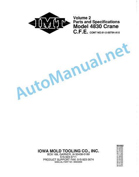 IMT Model 4830 Crane Parts And Specifications 9990656