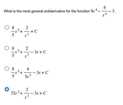 Solved What Is The Most General Antiderivative For The