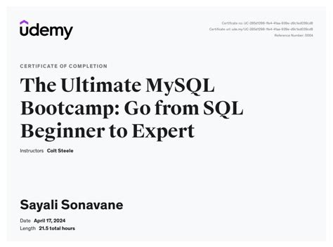sayali sonavane on linkedin i have just completed an insightful mysql course on udemy 🎓