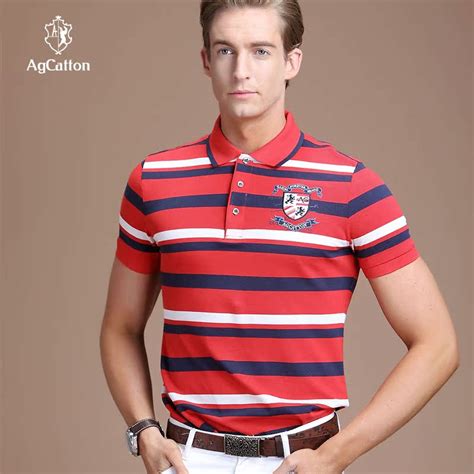 阿科登正品 Agcatton秘鲁棉条纹男士运动风格短袖polo衫春天小伍