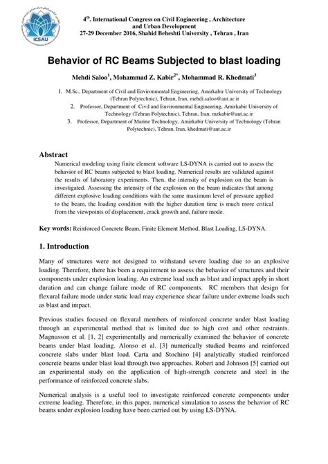 Pdf Behavior Of Rc Beams Subjected To Blast Loading