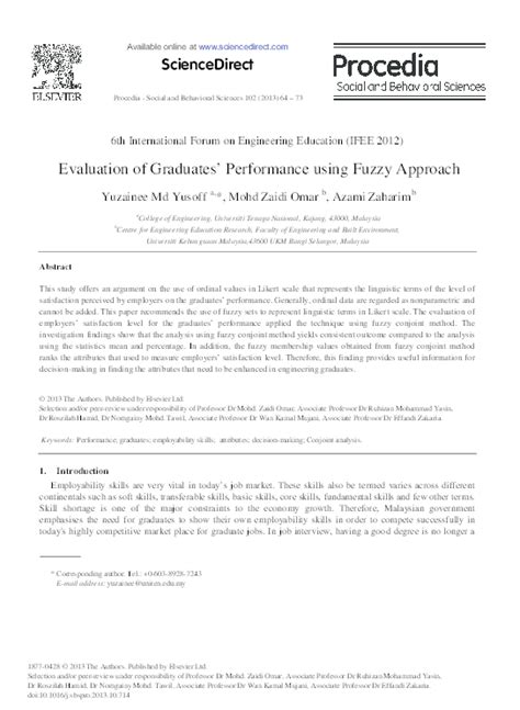 Pdf Evaluation Of Graduates Performance Using Fuzzy Approach