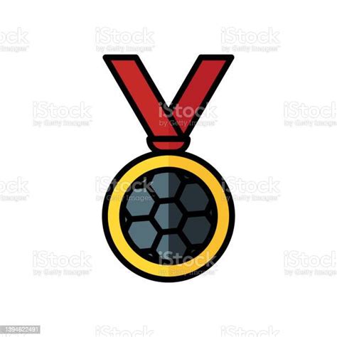 메달 아이콘 벡터입니다 축구 챔피언 상징 우승자 스포츠에 적합합니다 채워진 선 아이콘 스타일입니다 편집 가능한 간단한 디자인 디자인 간단한 그림 0명에 대한 스톡 벡터 아트