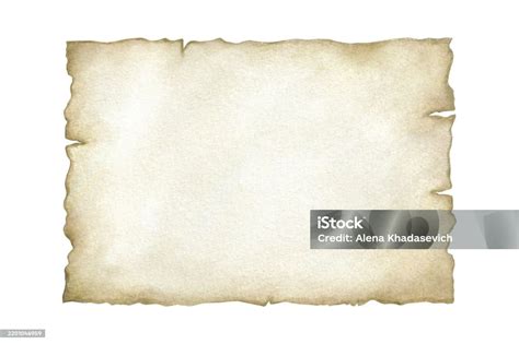 양피지 베이지색 가장자리가 찢어진 빈티지 종이 손으로 그린 수채화 파피루스의 고립 된 그림 복고풍 디자인 엽서 카드 초대장을 위한 텍스트를 위한 복사 공간이 있는 템플릿