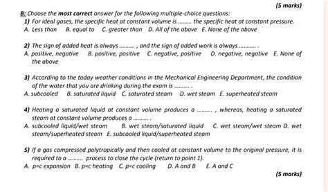 solved 5 ﻿marks b choose the most correct answer for the