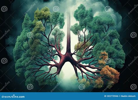 Nature Connect Concept Environment Air Breathing Healthy Fresh Trees Forest Lung Green Stock
